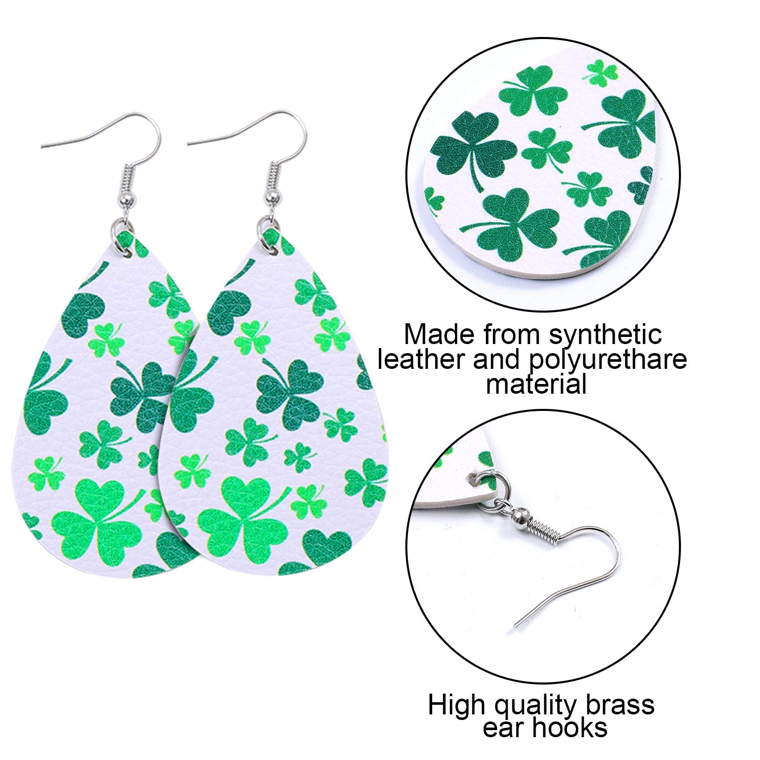 URATOT 9 Pairs Leather Earrings Faux Leather Earrings Clover Teardrop Dangle Earrings