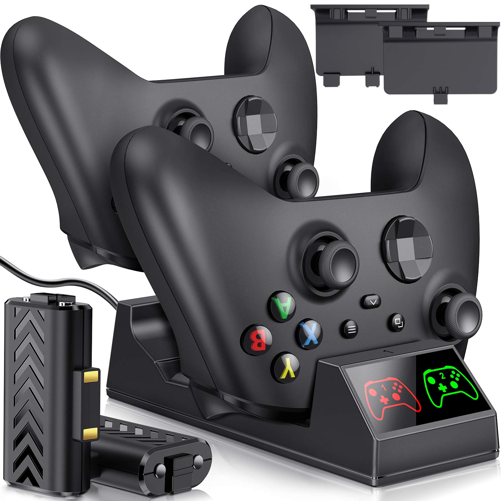 Controller Charger Station for Xbox Series X|S/Xbox One/One X/One S/One Elite, Xbox Series Charge Kit with 2x1200mAh Xbox One Controller Battery Pack, Dual Xbox Charge Dock& 4 Battery Covers for Xbox