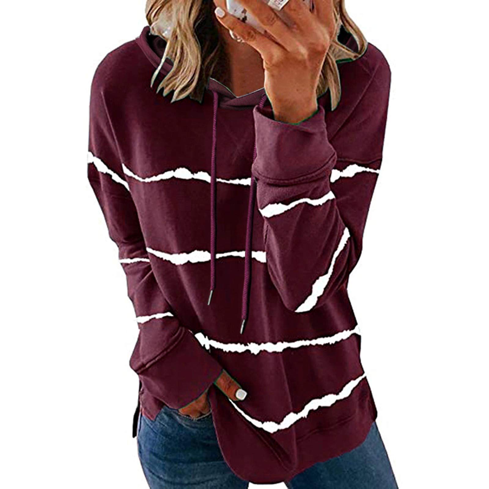 CKCC Sweatshirts Sweaters Women Crew Neck Sweater Womens Puffy Sleeve Pullover Tye dye Clothing Lips Long Shirt Bling Tshirts ogreen Tops for Yellow t 00 # Wine 5X-Large