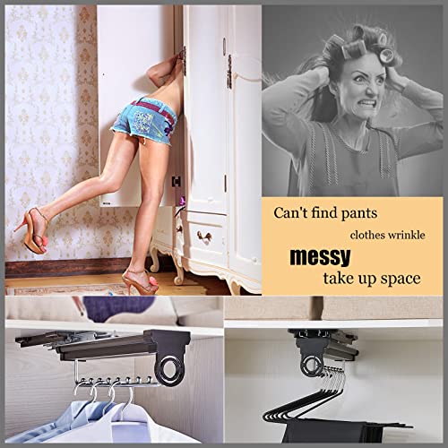 SYTH Extendable Closet Pull Out Rod,Heavy Duty Retractable Pull Out Clothes Hanger Rail Closet Valet Rod Rail Sliding Wardrobe Closet Organizer Rod,Extendable Closet Rod,5 Pcs Pants Rack