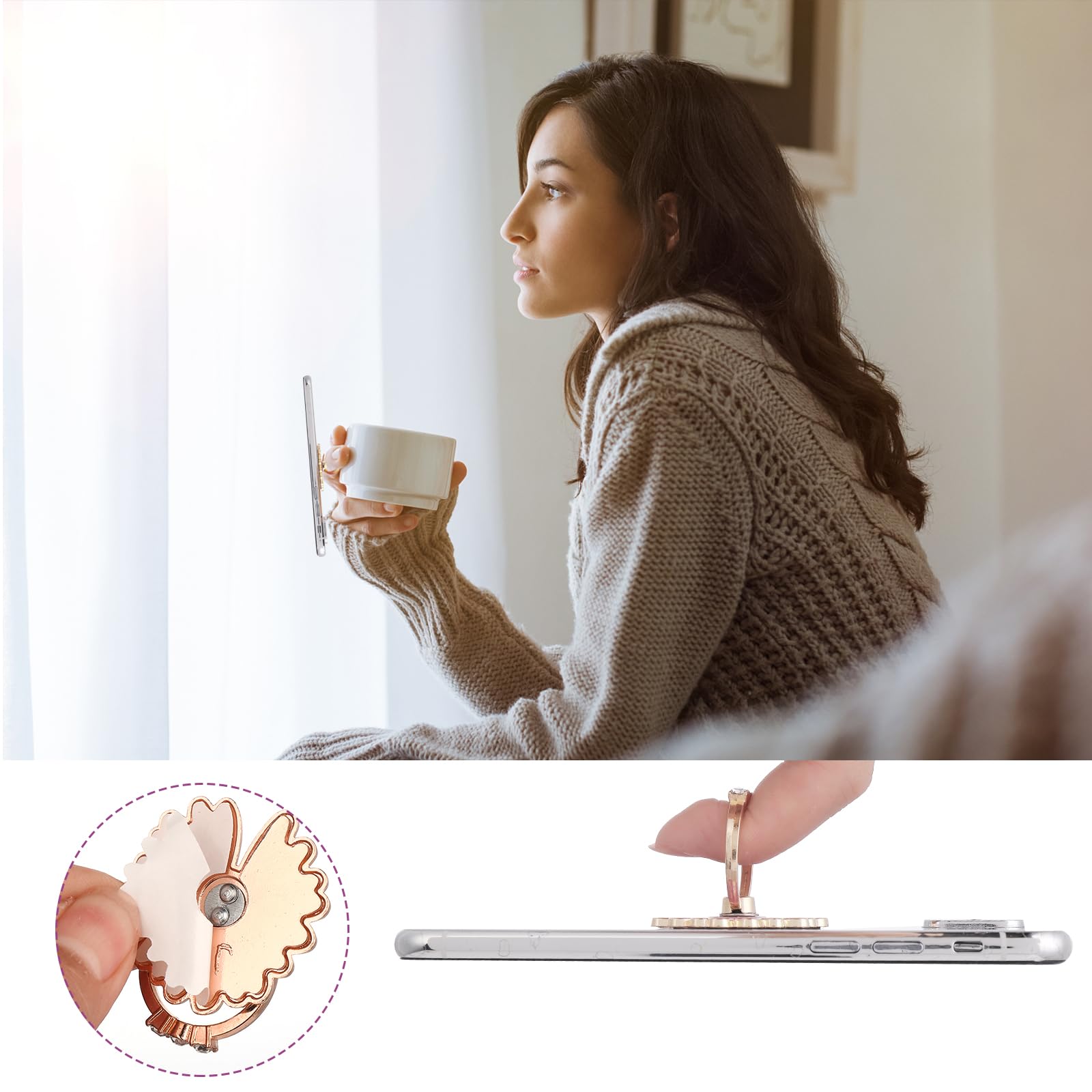 cobee Cell Phone Ring Holders, 4 Pcs Cute Daisy Finger Kickstands Metal Round 180°/360° Rotation Hand Grip with Knob Loop Phone Ring Grips Compatible with Most Smartphones, Tablets (Style-B)