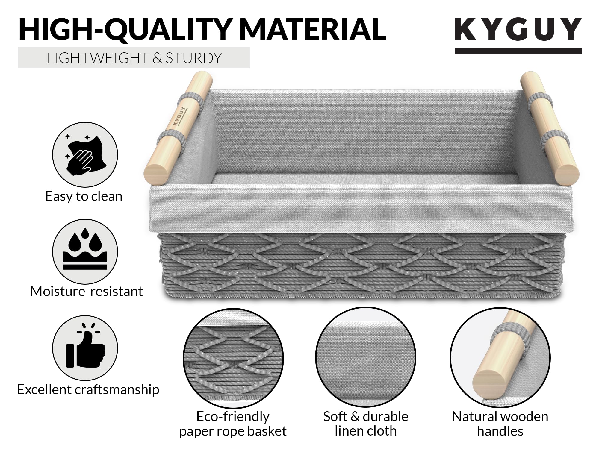 KYGUY Toilet Tank Organizer - 2 Pack - Bathroom Storage Basket - Decorative Bathroom Drawer Organizer - Gray & Brown Accessories (gray)