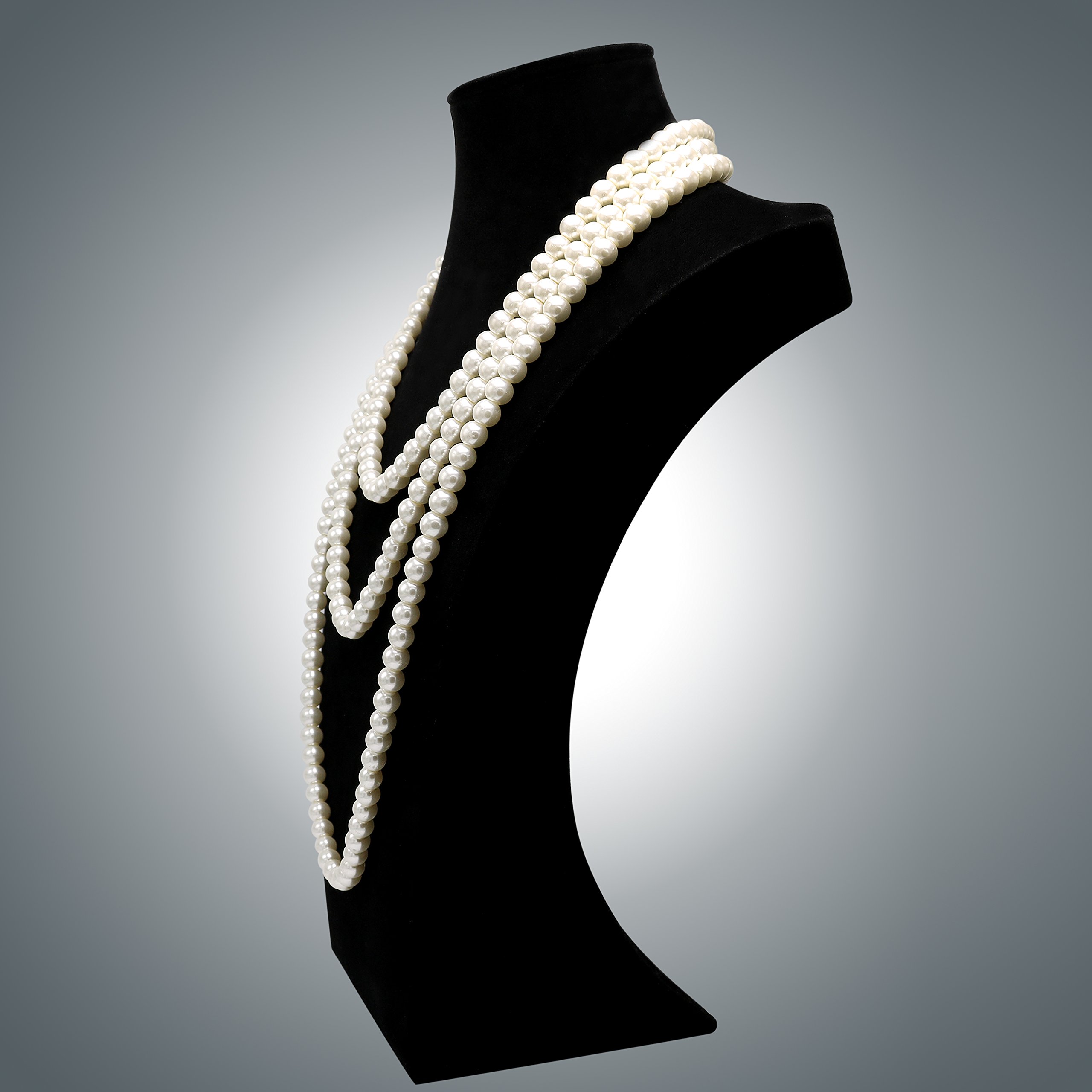 Cryshimmer Long Pearl Necklace for Women Multilayer Cream White Faux Pearl Beaded Strands Necklace