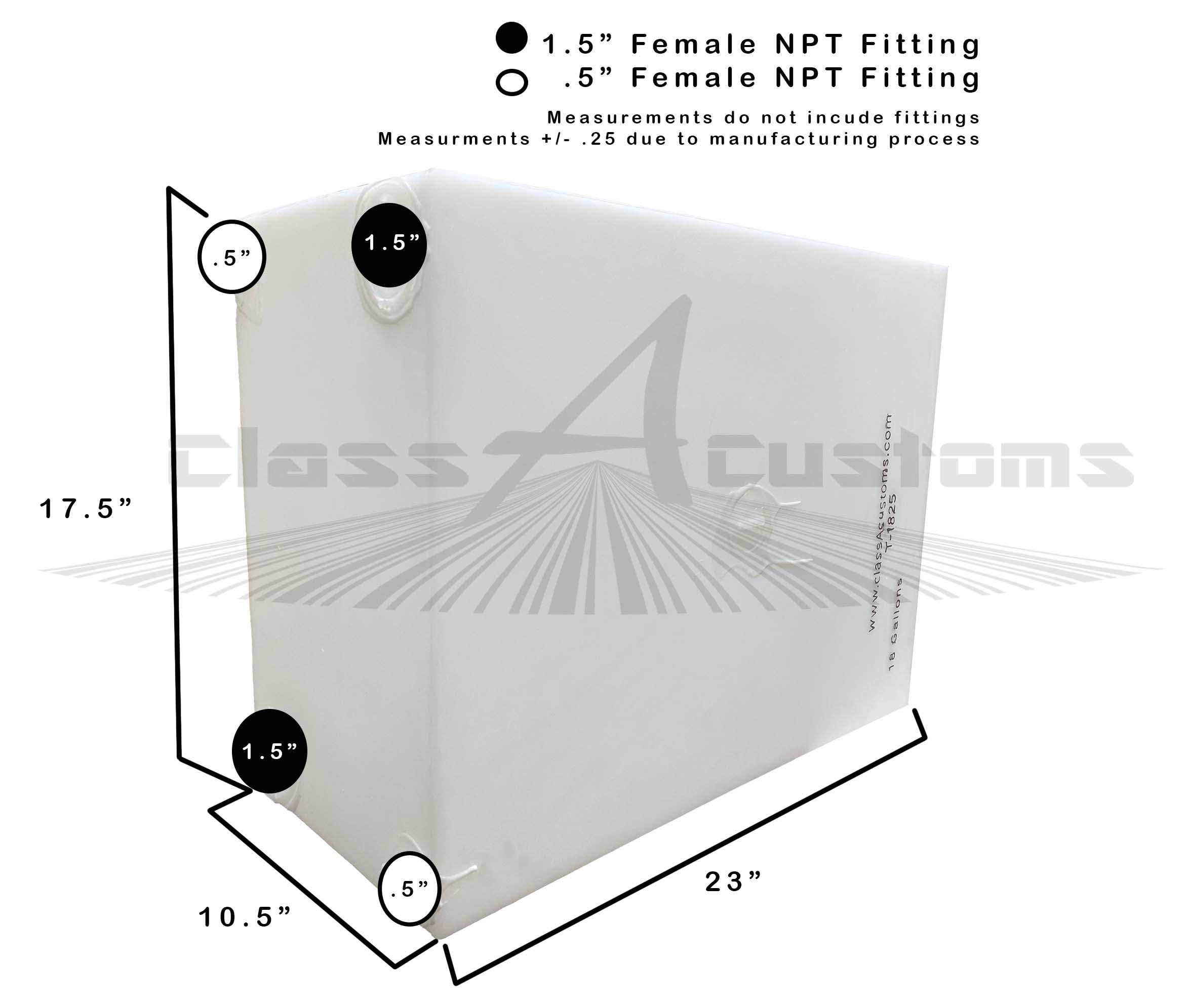 Class A Customs | 18 Gallon RV Fresh and Gray Water Holding Tank | T-1800