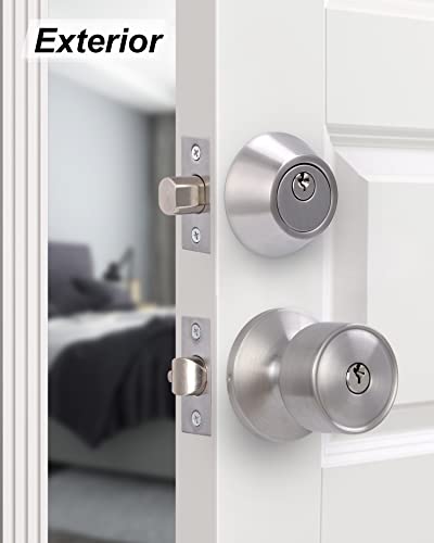 Lanwandeng 3 Sets Keyed Alike Entry Door Knobs and Single Cylinder Deadbolt Lock Combo Set Security for Entrance and Front Door, All Keyed Same Door Lock with Classic Satin Nickel Finish