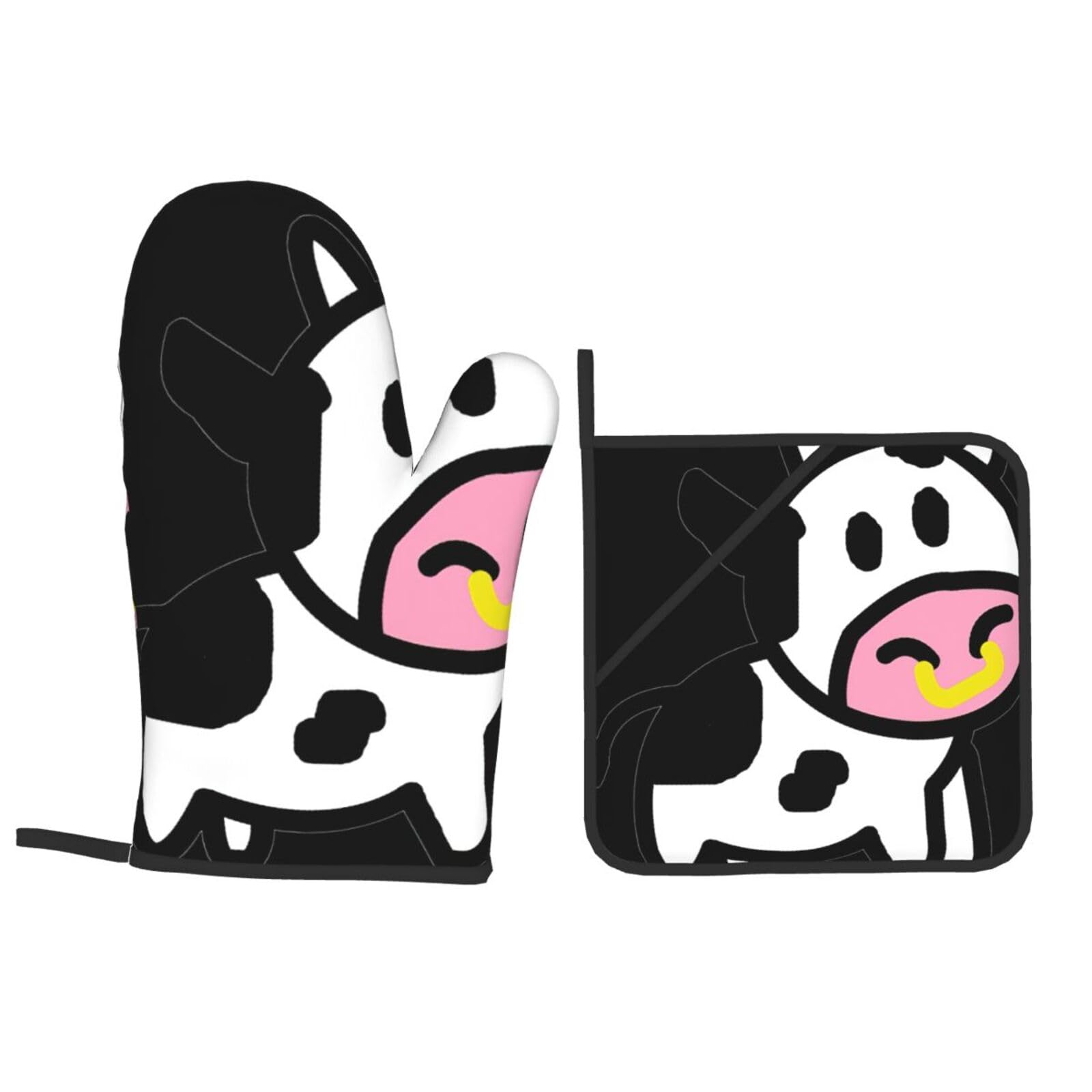 Cute Cow Kitchen Baking 4-Piece Set–Heat Resistant Oven Mitts and Pot Holders Kitchen Hot Pads