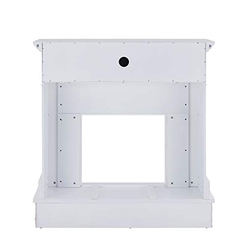 SEI Furniture Jacksdale Faux Stone Accent Electric Hidden Media Shelf Fireplace, White