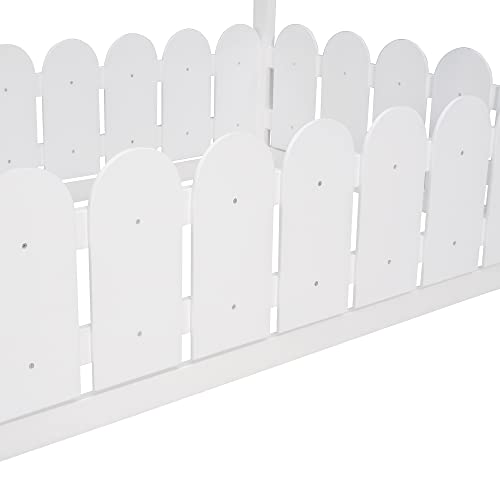 Merax Twin Size Wood House Bed Frame with Fence, White