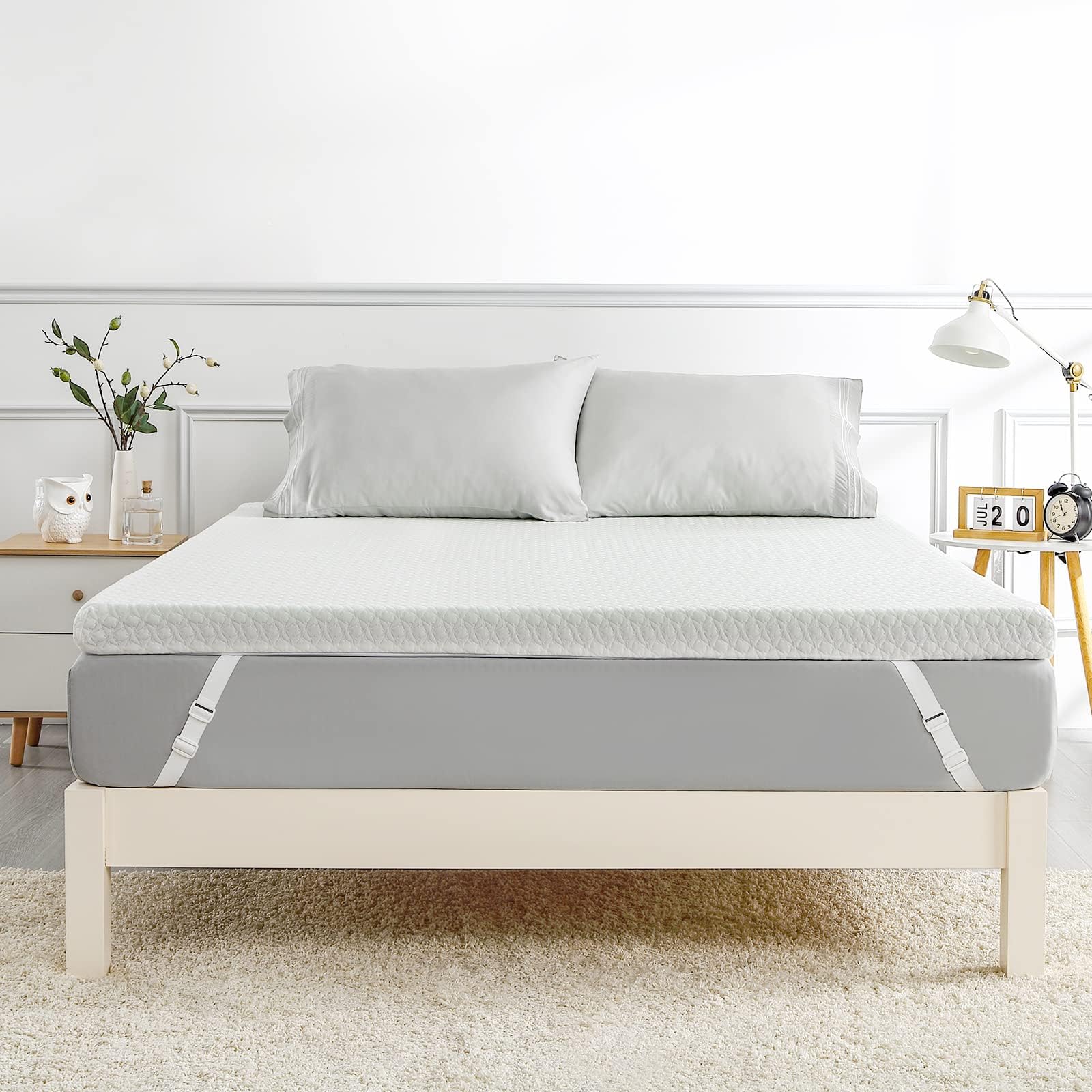 IDEALHOUSE 2024 New Queen Mattress Topper, 3 Inch Gel Infused Green Tea Memory Foam Mattress Topper, Mattress Pad with Zippered Bamboo Cover, Ventilated Design, CertiPUR-US Certified