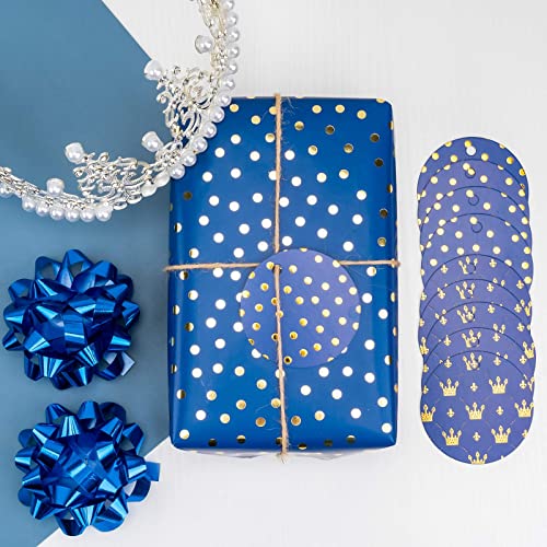MAYPLUSS Wrapping Paper Set - Mini Roll with Bow & Ribbon & Gift Tags & Stickers - 17 inch X 120 inch Per roll - Royal Blue Design (42.3 sq.ft.TTL)