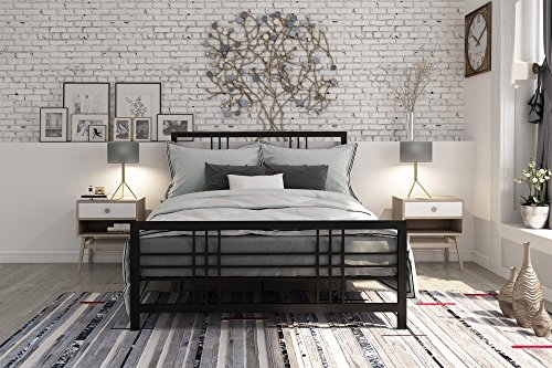 DHP Arcadia Black Metal Platform Bed with Modern Industrial Style Headboard and Footboard, Adjustable Base Height for Underbed Storage, No Box Spring Needed, Queen