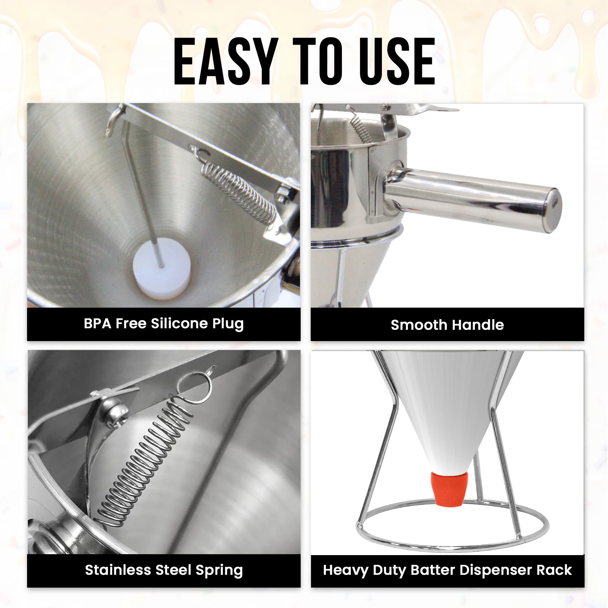 FEXUL Stainless Steel Pancake Batter Dispenser with Squeeze Handle - Versatile Funnel Cake, Cupcake, and Sel Roti Maker - Candle Wax Pourer - Durable, Leak-Free and Easy to Clean - 600ML