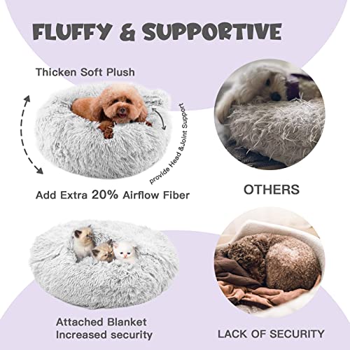 Himax Dog Beds for Small Dogs, Donut Dog Bed with Blanket Attached, Calming Dog Bed Washable Medium(20"/26"/35")