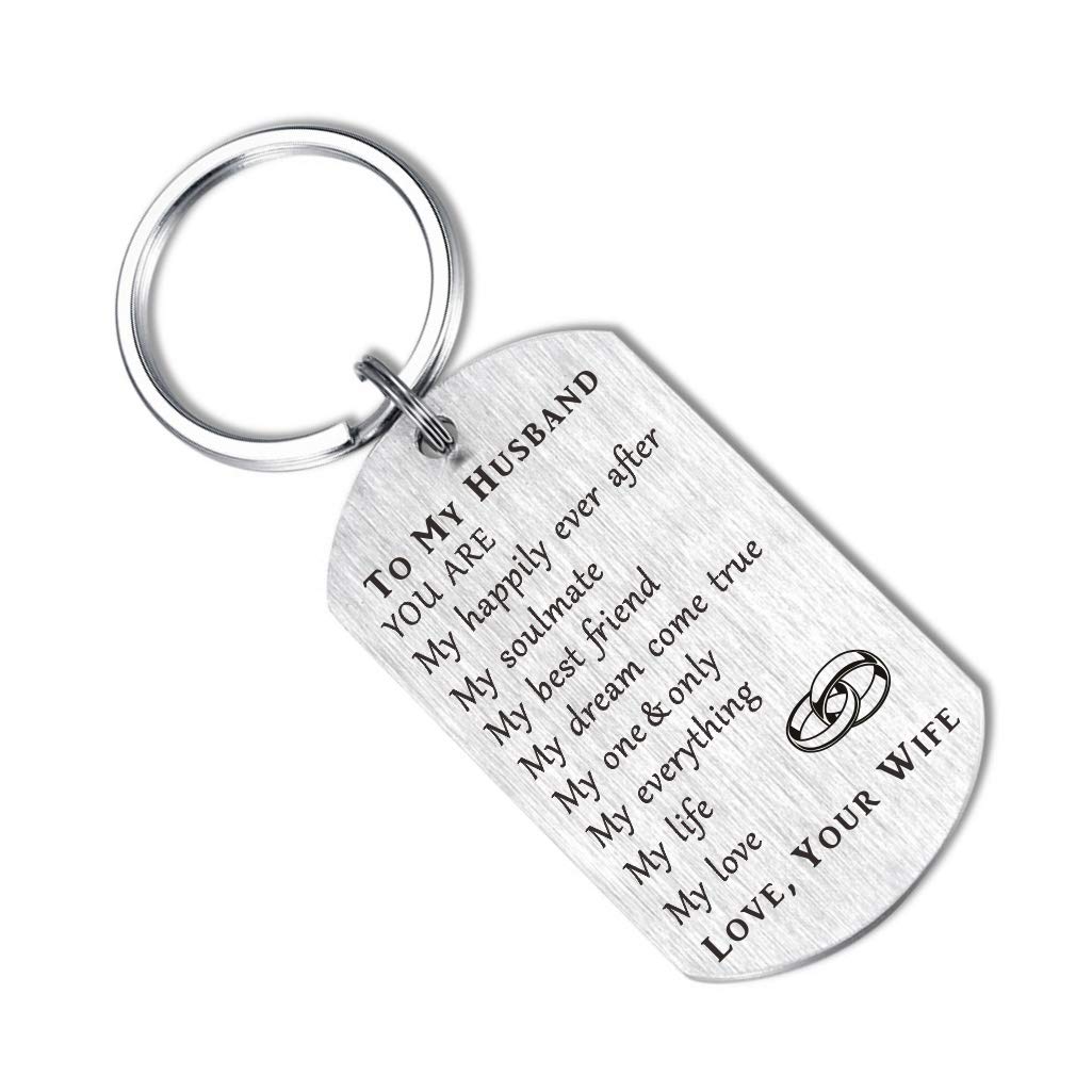 CPLJW Husband Keychain Gifts from Wife - Husband Birthday Anniversary Christmas Idea Engraved Keychain Gifts