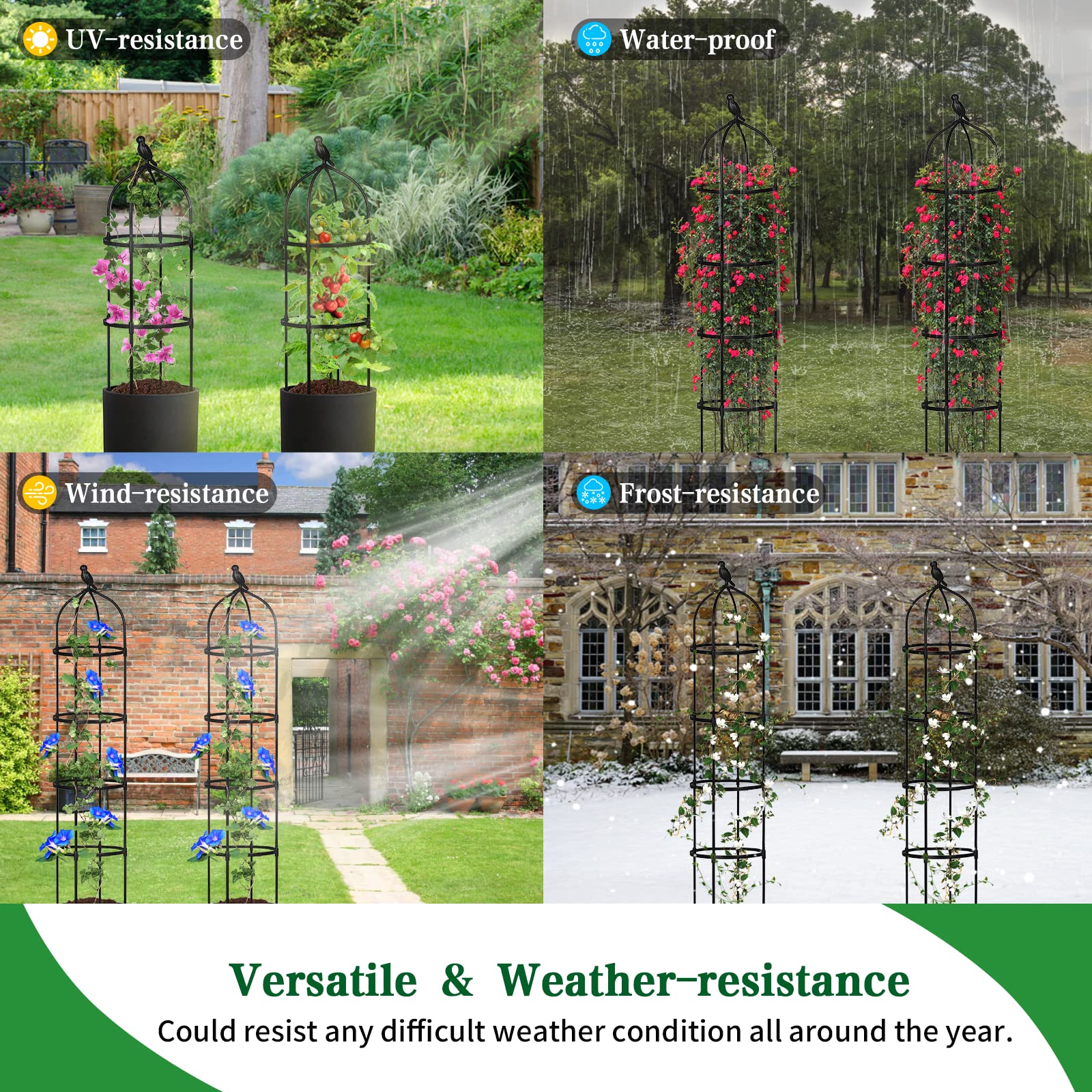 Garden Obelisk Trellis for Climbing Plants Outdoor, 6 Ft Tall Tower Tomato,Rose, Flowers, Grape, Pea, Cucumber Trellis, Rustproof Plastic Coated Metal Plant Support Trellis for Potted Plants (1)