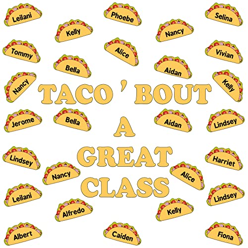 Taco' Bout a Great Class Cutout with 48 Pcs Taco Cutouts, Mexican Fiesta Cutouts Mexican Party Cutouts Cinco De Mayo Fiesta Party Decorations for Mexican Themed Party Decorations School Decor Supplies
