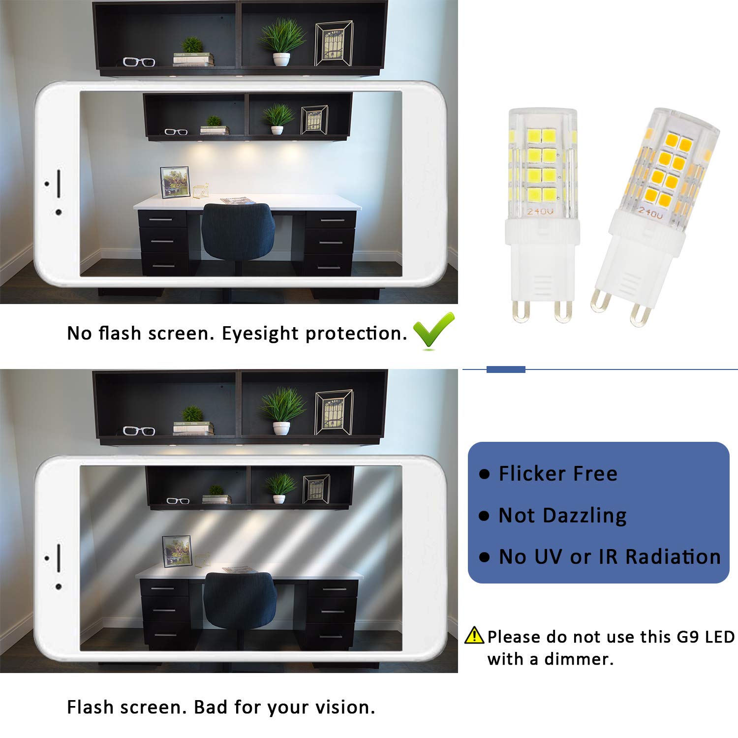 CliCli 6-Pack G9 LED Light Bulb 4.5W (45W G9 Halogen Equivalent), 100-240V 450LM G9 Daylight White 6000K LED Lamp, Non-dimmable G9 Bi-pin Ceramic Base, for Under Counter Chandelier Ceiling Lighting