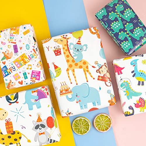 MAYPLUSS Wrapping Paper Sheet - Folded Flat - 8 Different Birthday Design (29.9 sq.ft.ttl.) - 19.6 inch X 27.5 inch Per Sheet