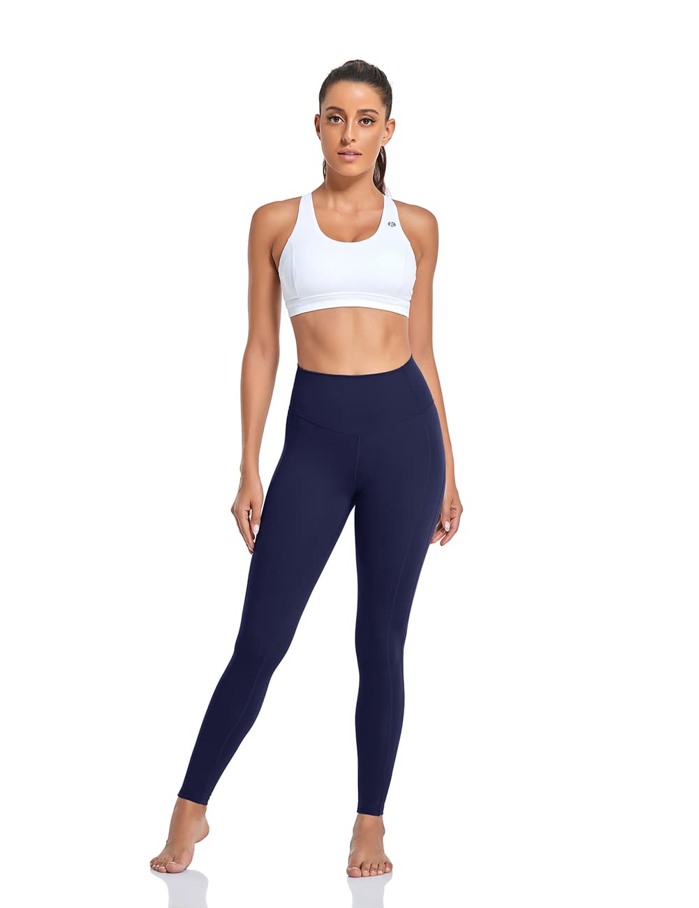 coastal rose Women's High Waisted Workout Leggings 7/8 Length Sport Tights with Inner Pocket Tummy Control Yoga Pants Midnight Blue S