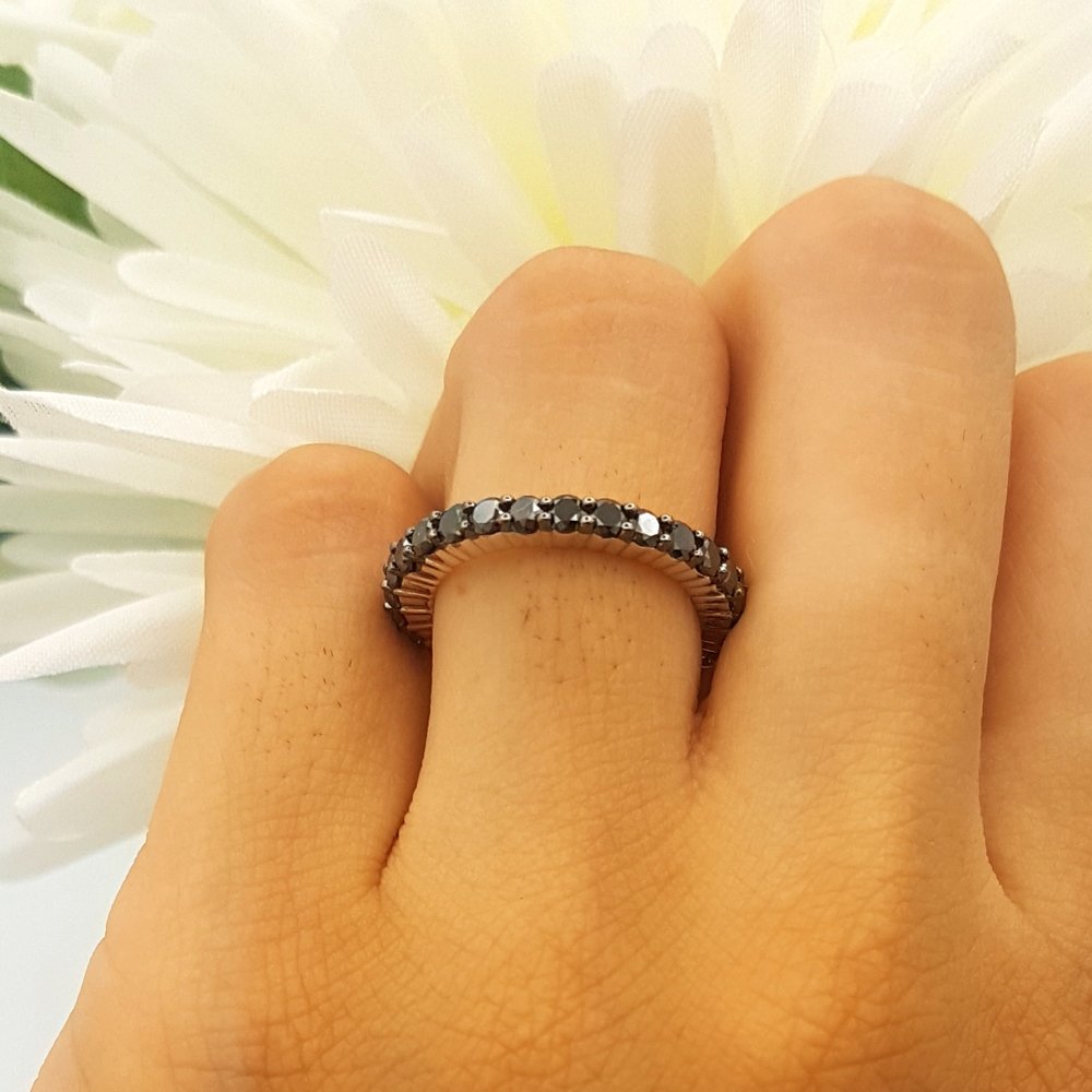 Dazzlingrock Collection 1.50 Carat (ctw) 14K Black Diamond Women Eternity Wedding Stackable Band 1 1/2 CT, White Gold, Size 5.5