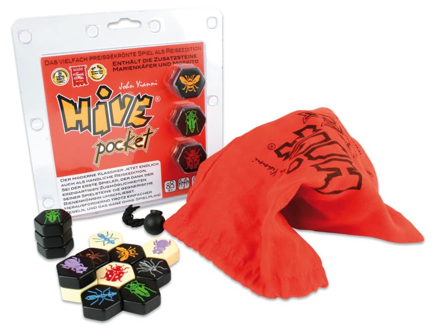 Smart Zone Games Hive Pocket Portable Strategic Board Game for 2 Players β Includes Ladybug & Mosquito Expansions β Compact Travel Version of The Award-Winning Hive Game