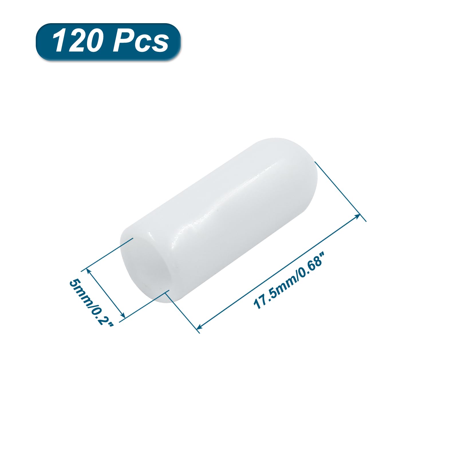 Kyuionty 120PCS Vinyl Flexible Rubber End Caps, 5mm ID Bolt Screw Thread Protectors (White)