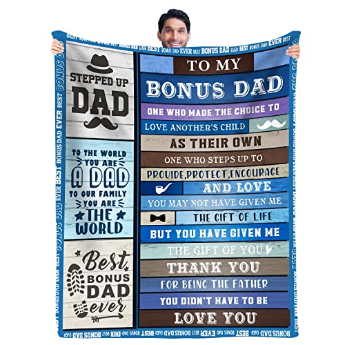 Sixftop Best Bonus Dad Blanket Gifts from Daughter Son in Law Step Dad Fathers Day Birthday Gifts | to Bonus Dad Gifts | Christmas Bday Presents for Father in Law Throw Blanket 50” X 60"