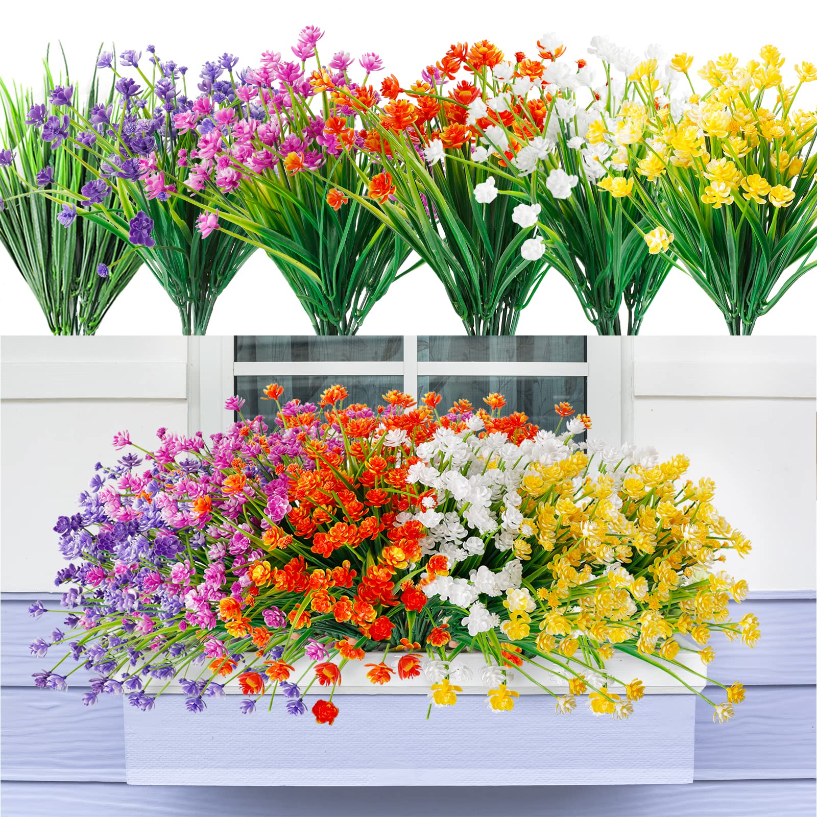 WXBOOM 10pcs Artificial Flowers for Outdoors, UV Resistant Plastic Flowers Fake Plants Fall Flowers in Bulk for Indoor Wedding Hanging Planters Outside Decorations (5 Colors)