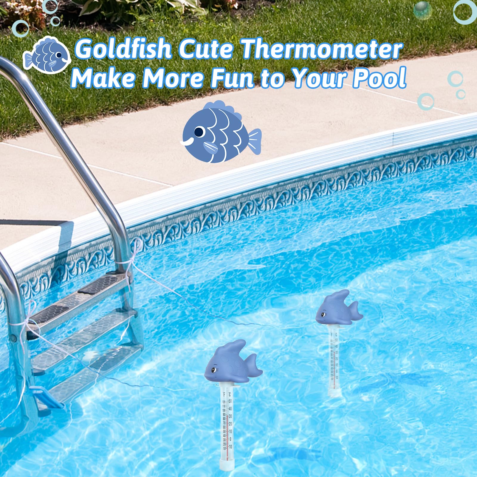 Floating Pool Thermometer, Pool Temperature Thermometer for Cold Plunge, Large Display, Easy to Read, Shatter Resistant, for Outdoor & Indoor Swimming Pools, Spas, Hot Tubs & Aquariums（(Goldfish)）