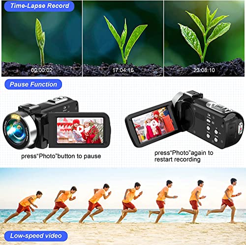Rawiemy Video Camera Camcorder HD 2.7K 48.0MP Video Recorder Camera Vlogging Camera for YouTube Kids Camcorder with 3" LCD Screen,Remote,2 Batteries and 32G SD Card