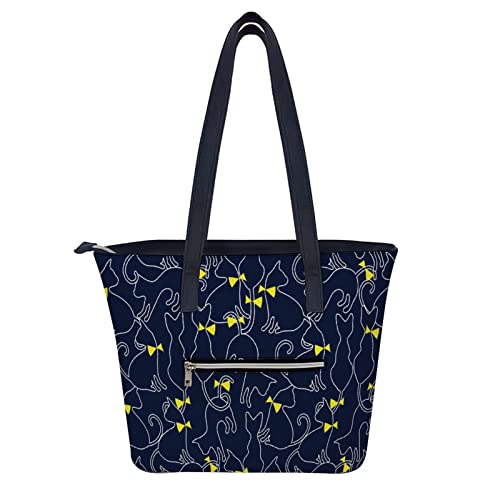 Cute Cat Women's Tote Bag PU Leather Shoulder Bag Handbags Purse For Work Shopping Travel