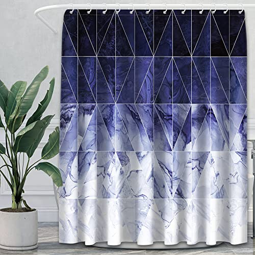 SUMGAR Marble Shower Curtain Blue Ombre Geometric Pattern for Modern Luxury Coastal Beach Bathroom, Decorative Polyester Fabric Curtains Set with Hooks, 72x72 InchesÂ
