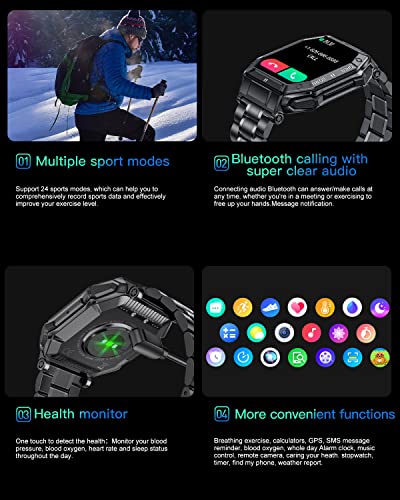 LIGE Military Smart Watch for Men Bluetooth Call(Answer/Make Call), 1.85'' HD Tactical Smartwatch with Heart Rate/Sleep/SpO2 Monitor, IP67 Waterproof Fitness Tracker for Android iOS Stainless Steel