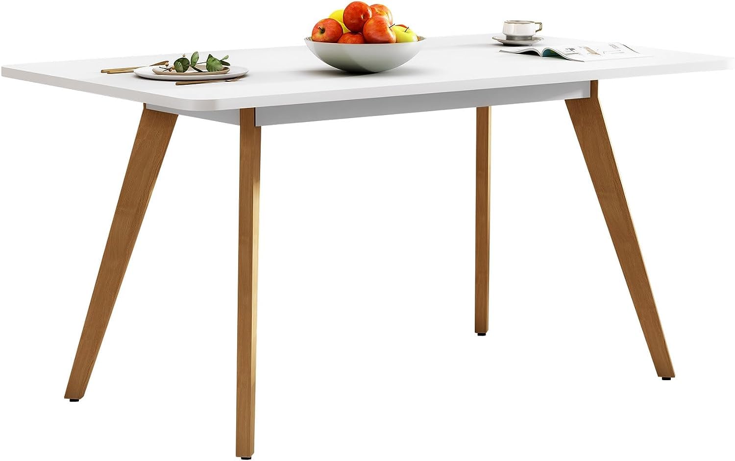 Comfy to go 47.2" Dining Table for 4-6 Person - Rectangular Kitchen Table with Soild Wood Legs Mid Century Modern Table for Dinning Room, Kitchen, Living Room (White)