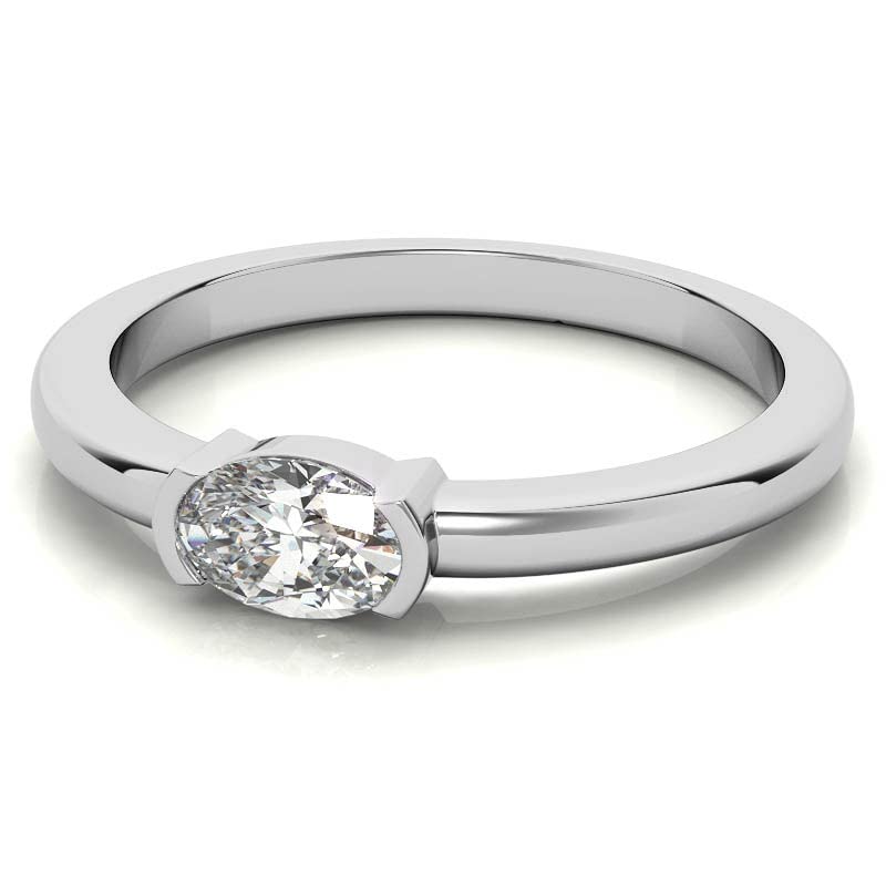 Excellent Oval Brilliant Cut 0.92 Carat, Moissanite Diamond Promise Band, Half Bezel Set, Eternity Sterling Silver Bands, Valentine's Day Jewelry Gift, Customized Band (4)