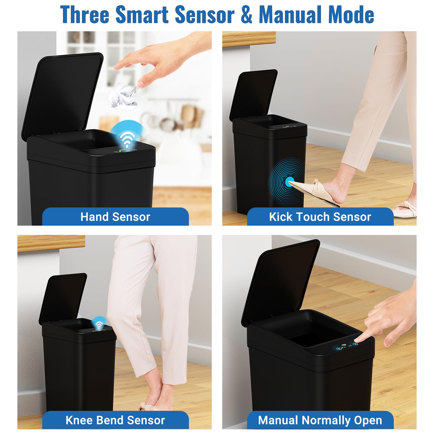 LMQML Bathroom Trash Can, 4 Gallon Automatic Motion Sensor Touchless Garbage Can; with Extra Trash Container, Waterproof Trash Bin with Lid, Smart Electric Trash Can for Kitchen, Office, Bedroom-White