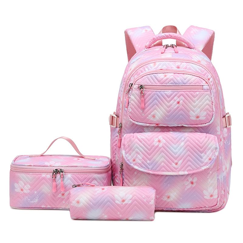 Daisy Print Backpacks for Girls 3pcs Bookbag with Lunch Bag Primary Junior High University School Bag,Pencil Bag Outdoor Daypack