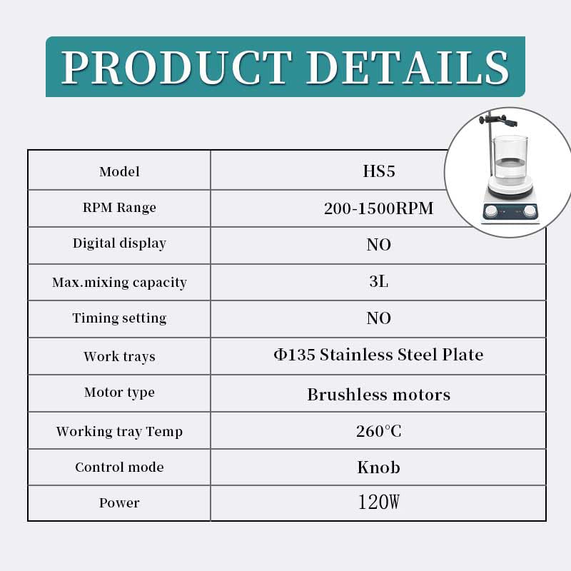 Lab 260℃/ 500℉ Magnetic Stirrer Hot Plate 3L Magnetic Mixer 5in Hotplate Knob Control 50-1500RPM | Support Stand,Stir Bar Included(Non Digital)