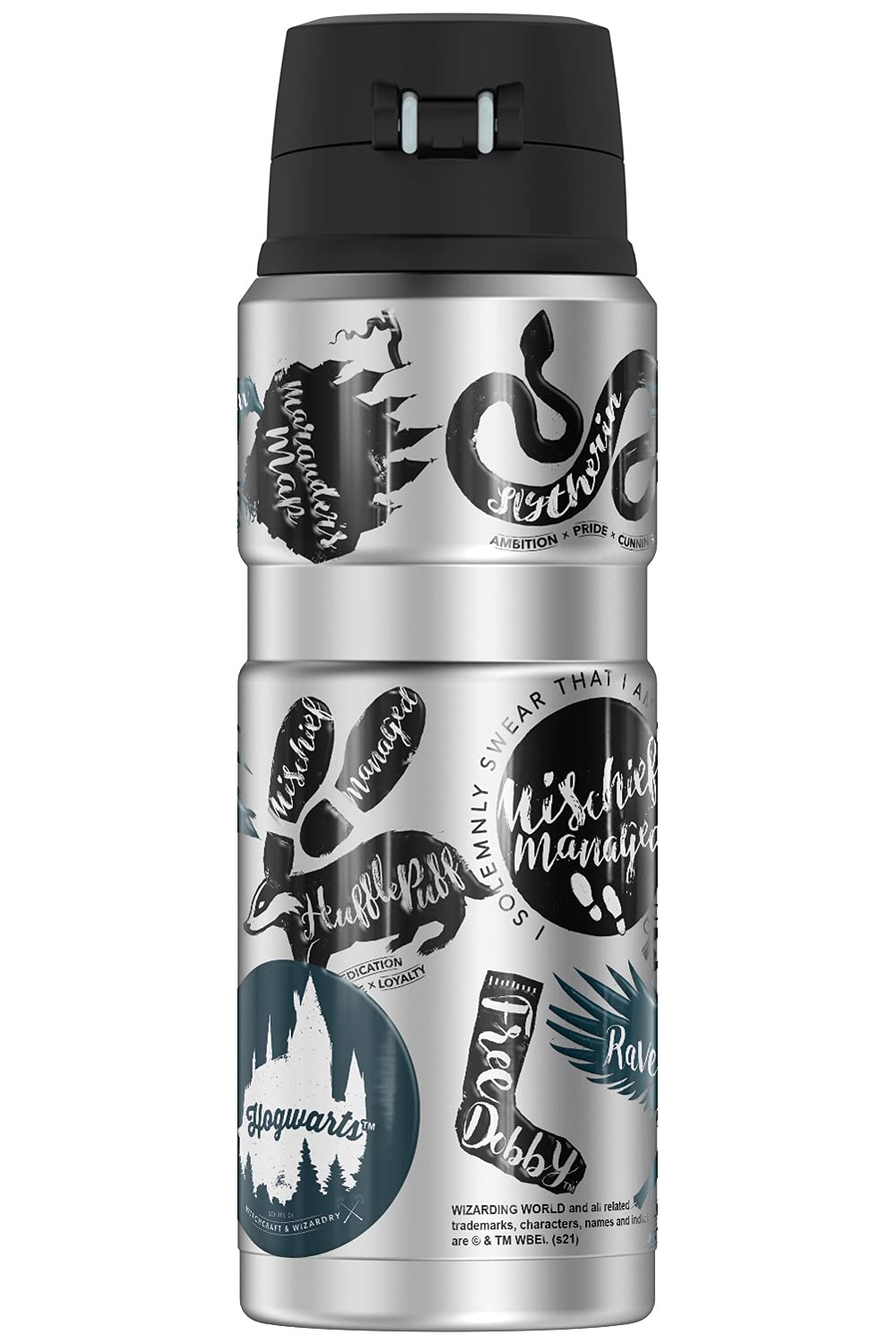 Harry Potter Hogwarts Stamp Collage THERMOS STAINLESS KING Stainless Steel Drink Bottle, Vacuum insulated & Double Wall, 24oz