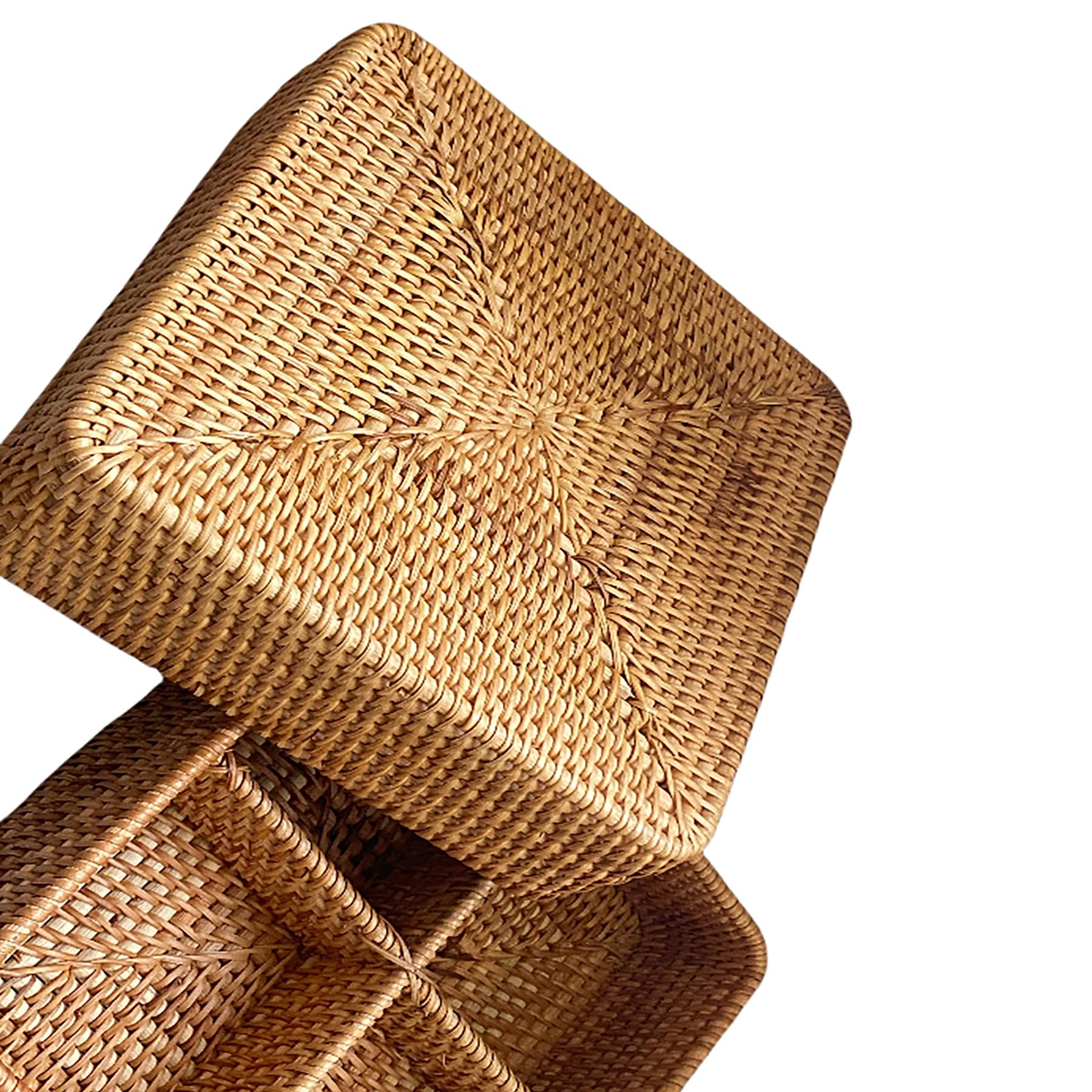i-lan 4-compartment Squre Woven Natural Wicker Storage Basket Box without Lid, 4 Divided Rattan Basket Organizer for Countertops,Shelf,Snacks,Candy,Nuts and Other Accessories.