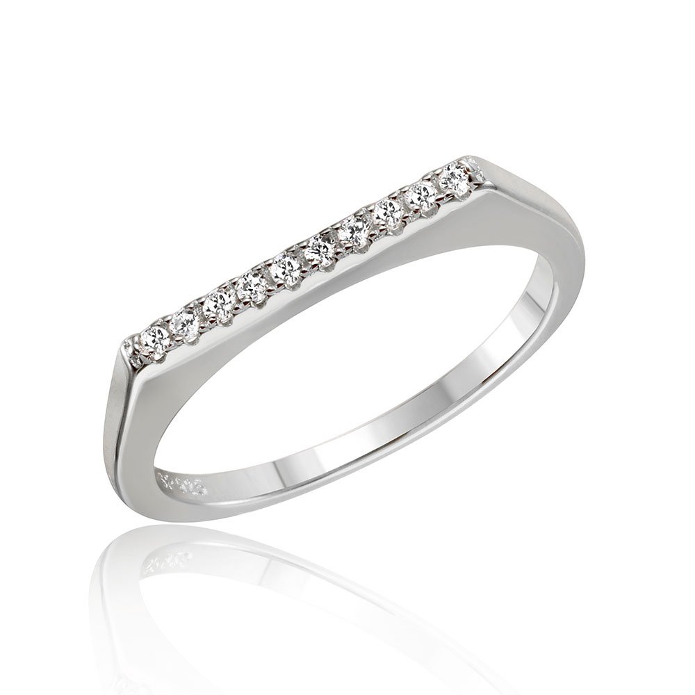 CloseoutWarehouse Clear Cubic Zirconia Stackable Ring Rhodium Plated Sterling Silver Size 6