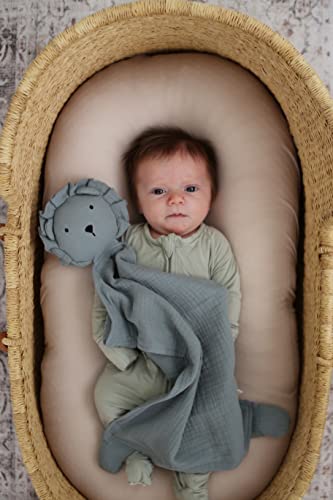 Marlowe & Co Organic Cotton Muslin Lion Lovey Blanket, Organic Cotton Muslin Lion Security Blanket (Sage)