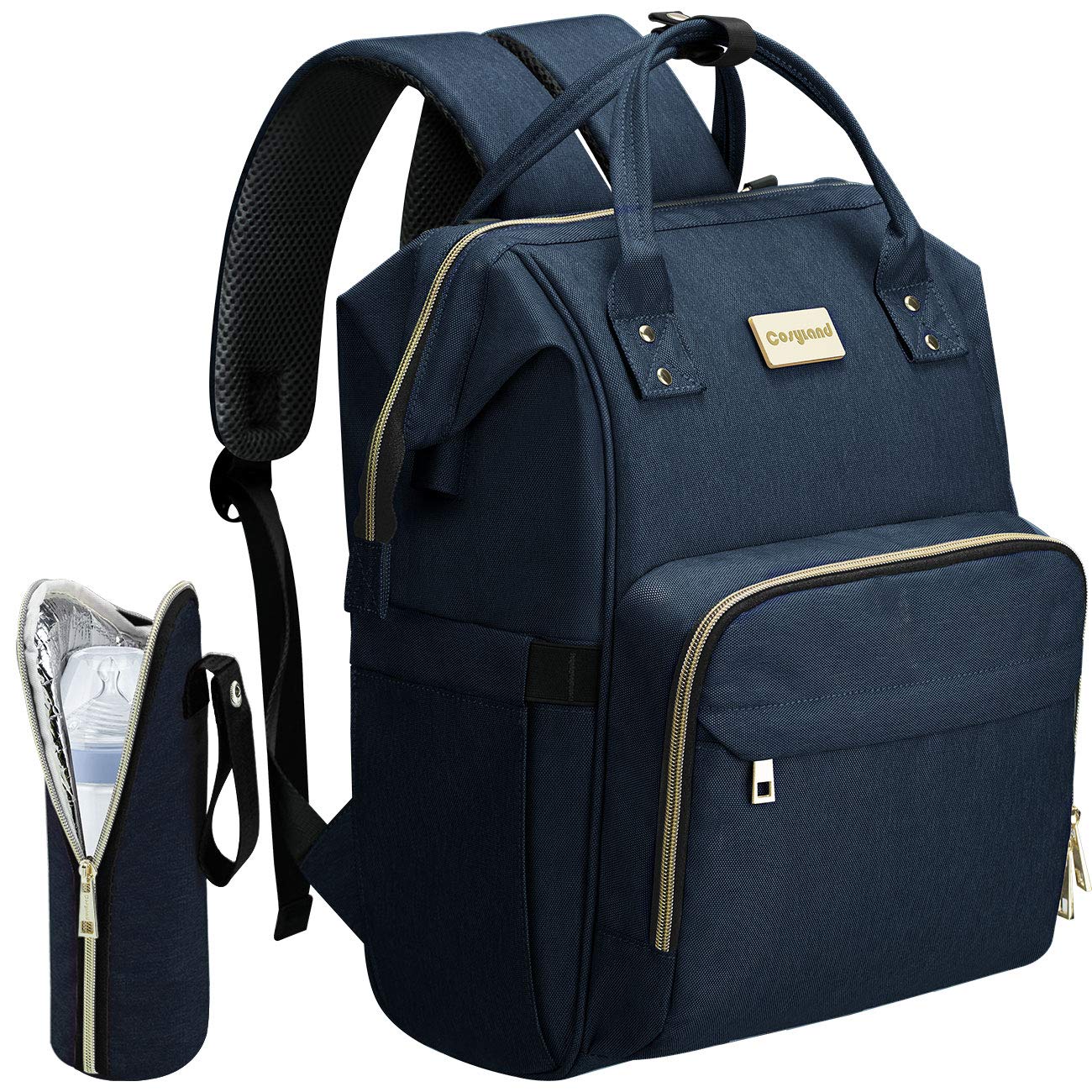 COSYLAND Diaper Bag Backpack, Mom Travel Backpack Nappy Bags Large Capacity Maternity Bag with USB Charge Port Stroller Strap Wide Shoulder Strap Insulated Pockets Navy Blue