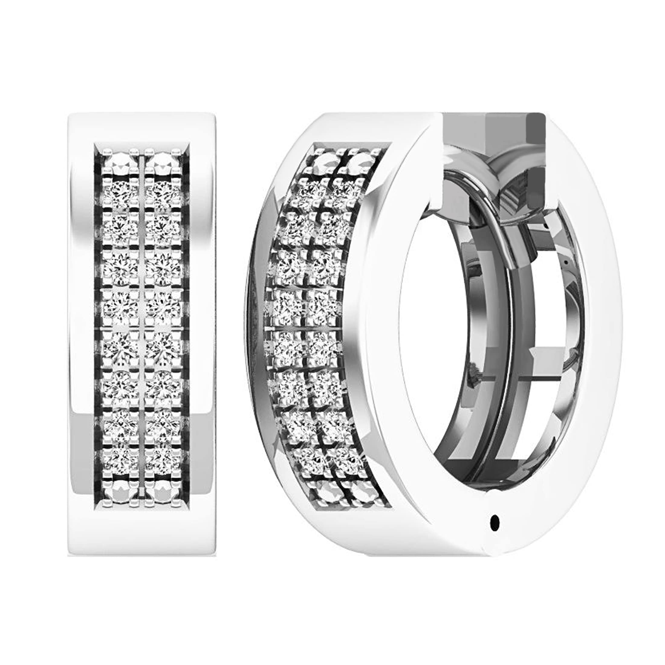 Dazzlingrock Collection Round White Diamond Double Row Unisex Hoop Earrings in 10K White Gold