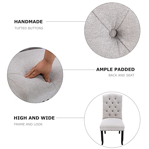 COLAMY Button Tufted Dining Chairs Set of 4, Upholstered Parsons Dining Room Chairs, Fabric Kitchen Chairs with Nailhead Trim and Wood Legs, Light Grey