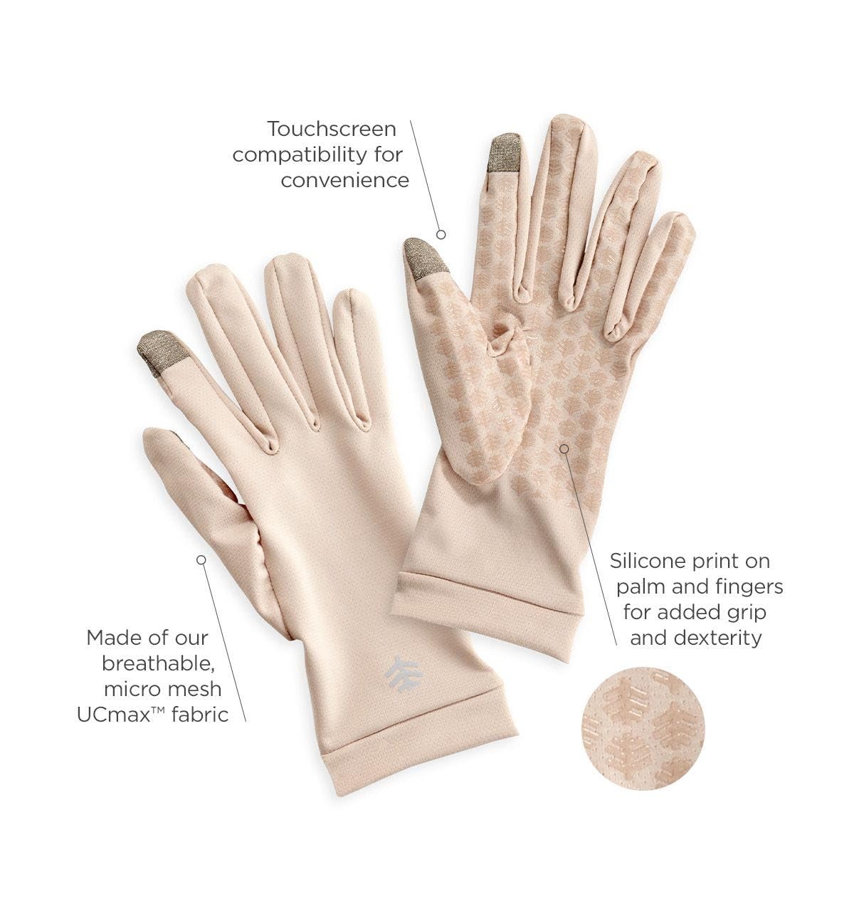 Coolibar UPF 50+ Men's Women's Gannett UV Gloves - Sun Protective (Medium- Beige)