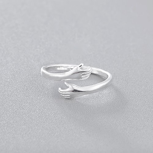 Chengxun Attractive Double Hand Hug to You Finger Rings 925 Silver Jewelry for Women Men Open Adjustable