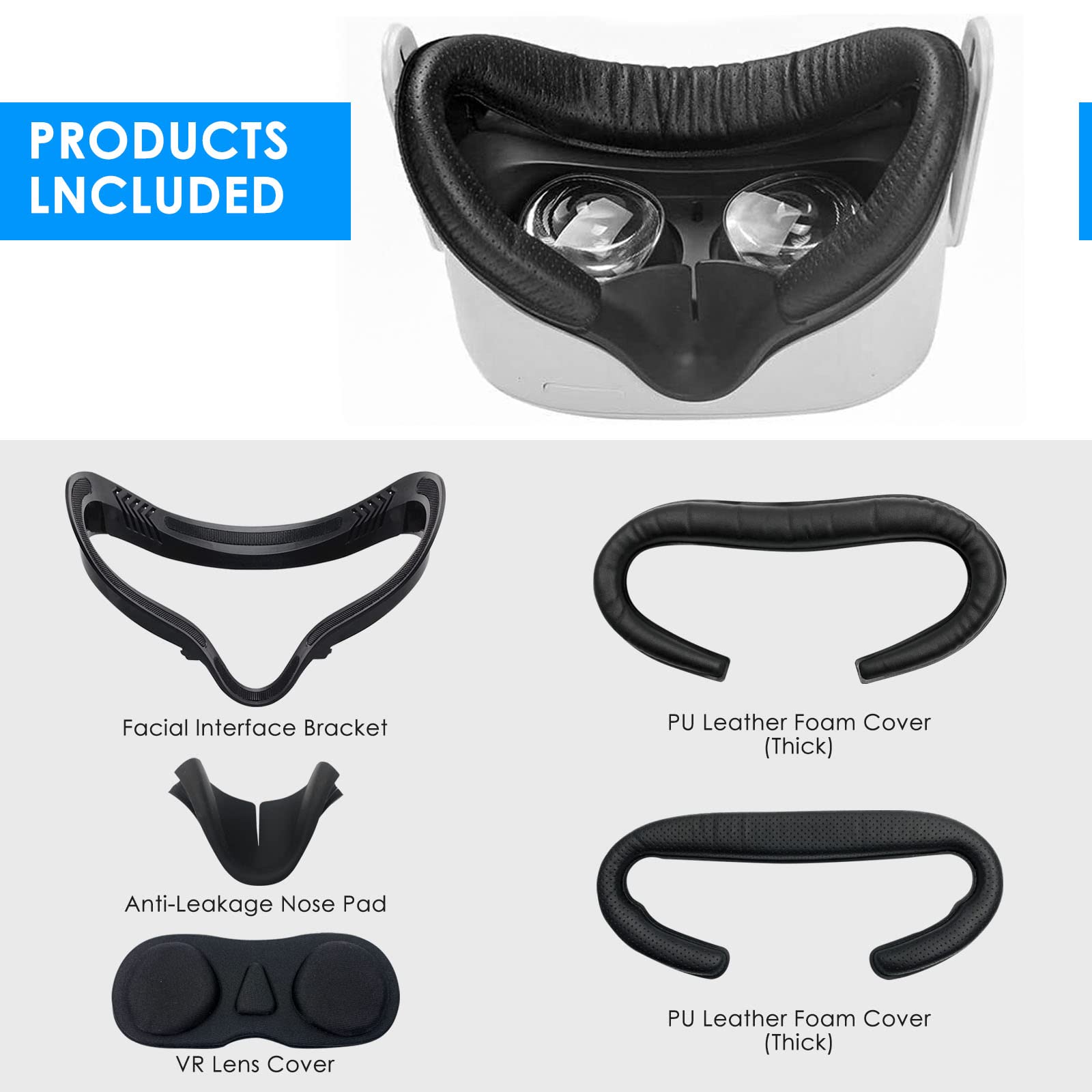 Controller Grill Cover for Oculus Quest 2 Accessories, Silicone Protective Case Set for Meta VR, Protective Lens Cover, Face Cover, Soft Shell Skin (Black, Foam)