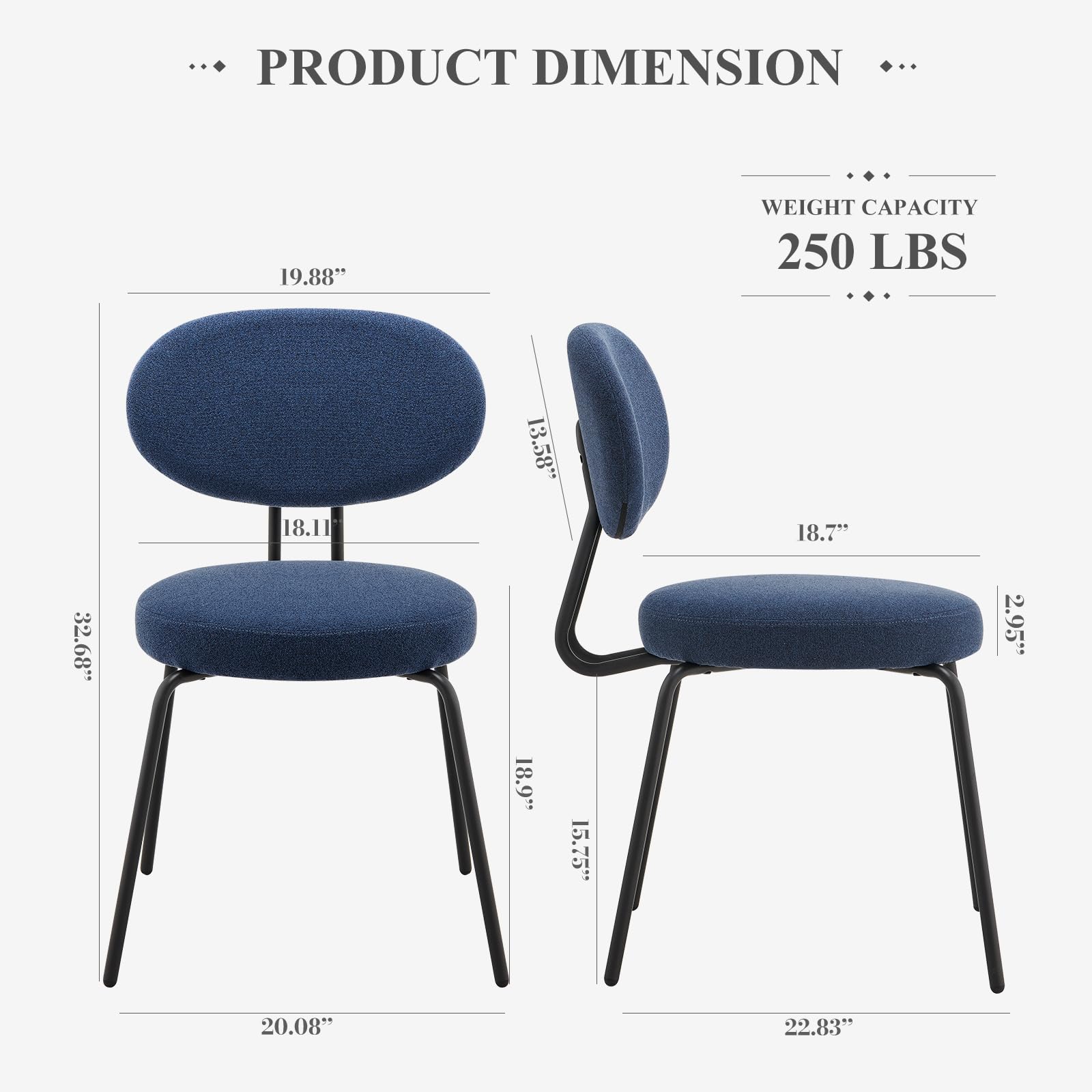 COLAMY Upholstered Fabric Dining Chairs Set of 4, Mid Centry Modern Dining Room Kitchen Side Chairs with Round Seat, Curved Backrest, and Sturdy Black Metal Legs, Cream
