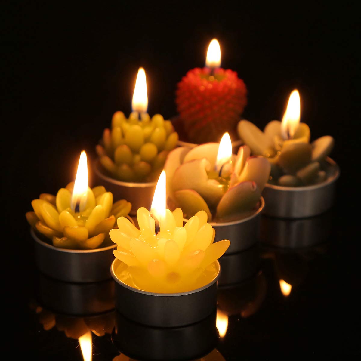 LJQizn 6pcs Cactus Tealight Candles Handmade Delicate Succulent Cactus Candles Tea Lights Perfect for Birthday Party Wedding Spa Home Decor Gifts (6pcs Cactus Candles)
